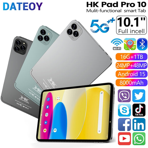 DATEOY HK Pad Pro 10 | 10.1" 5G Android 15 Tablet – 16GB+1TB Storage ...